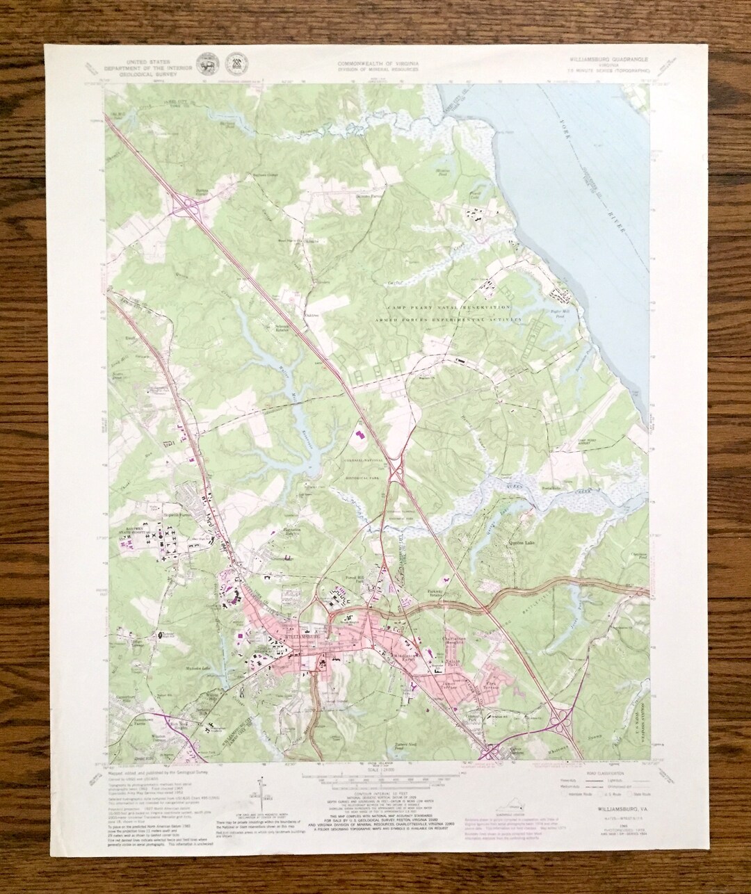 Antique Williamsburg, Virginia 1965 US Geological Survey Topographic ...