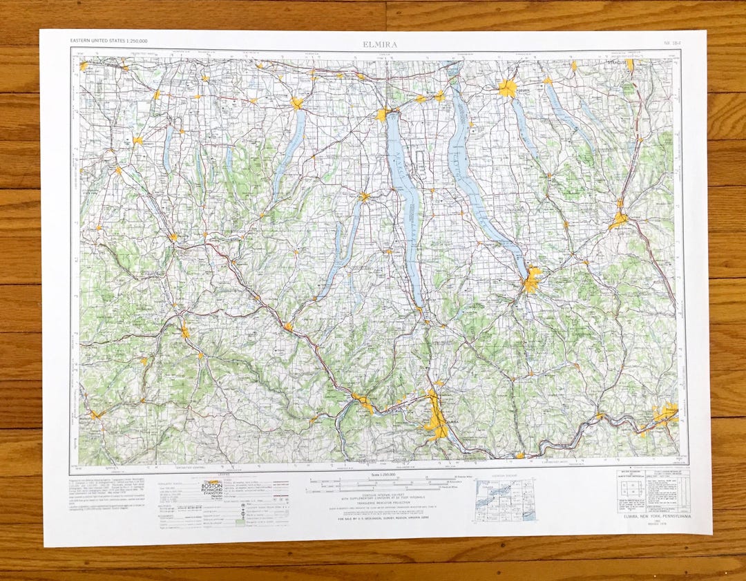 Antique Finger Lakes, New York 1962 US Geological Survey Topographic ...