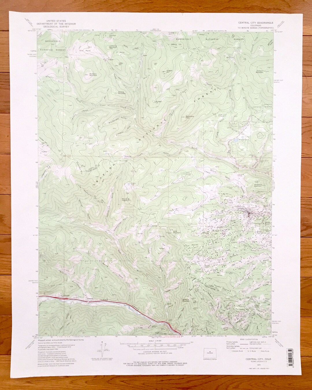 Antique Central City, Colorado 1972 US Geological Survey Topographic ...
