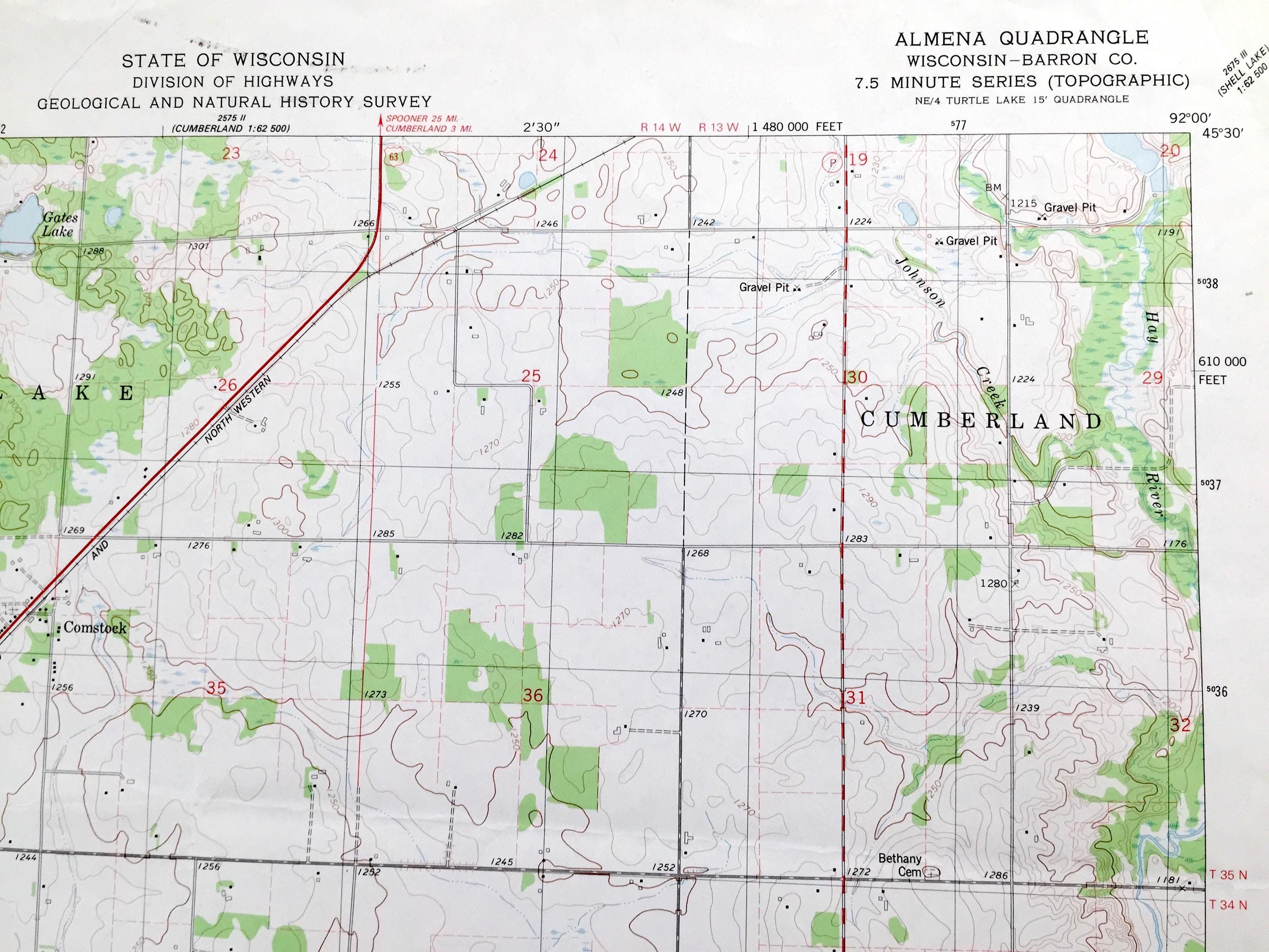 Antique Almena, Wisconsin 1978 US Geological Survey Topographic Map ...