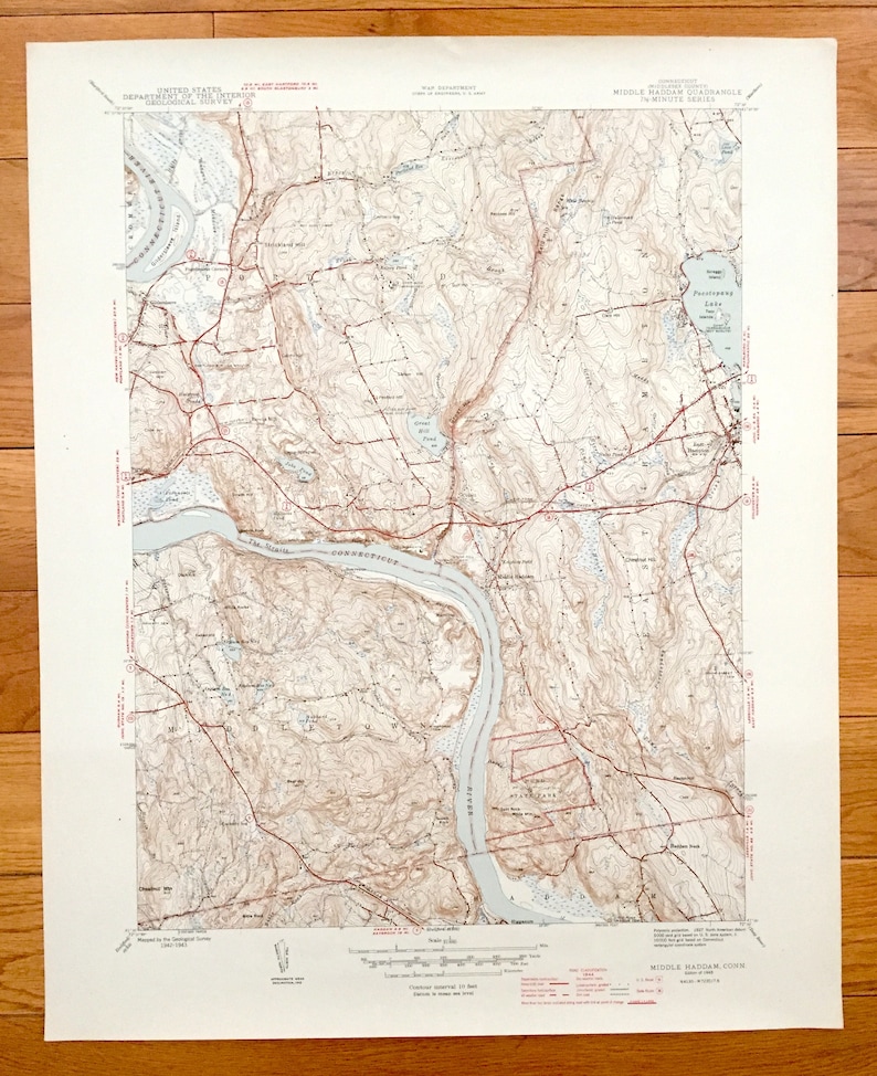 Antique Middle Haddam, Connecticut 1945 US Geological Survey ...