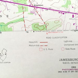 Antique Jamesburg, New Jersey 1953 US Geological Survey Topographic Map ...