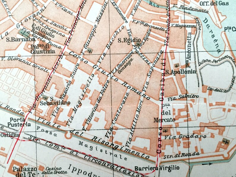 Antique 1937 Mantua Italy Map From Muirs Blue Guide Baedekers - Etsy