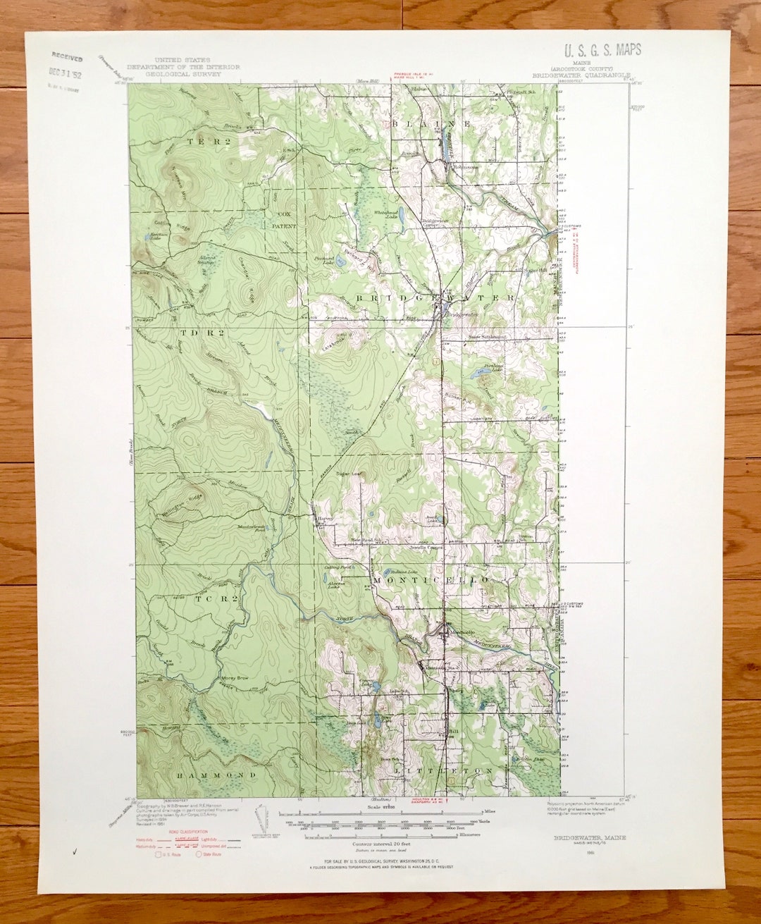 Antique Bridgewater, Maine 1951 US Geological Survey Topographic Map ...