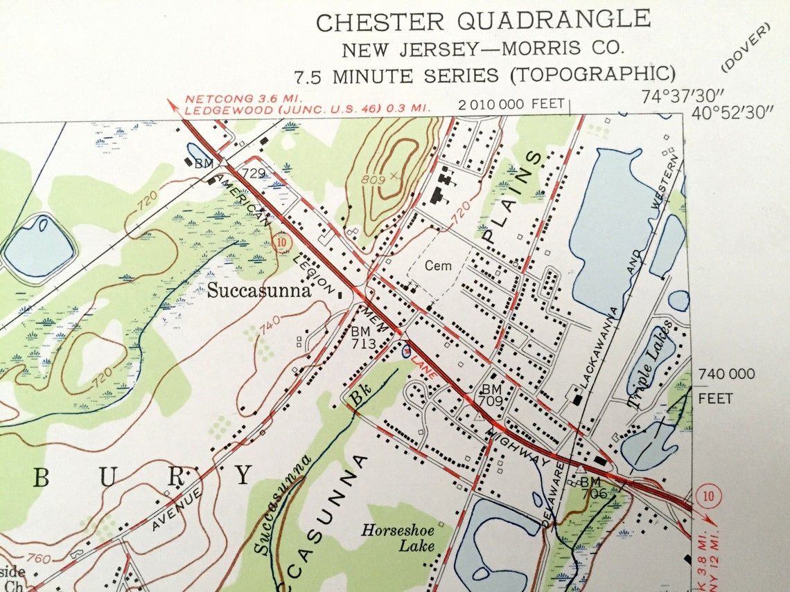 Antique Chester New Jersey 1954 US Geological Survey - Etsy