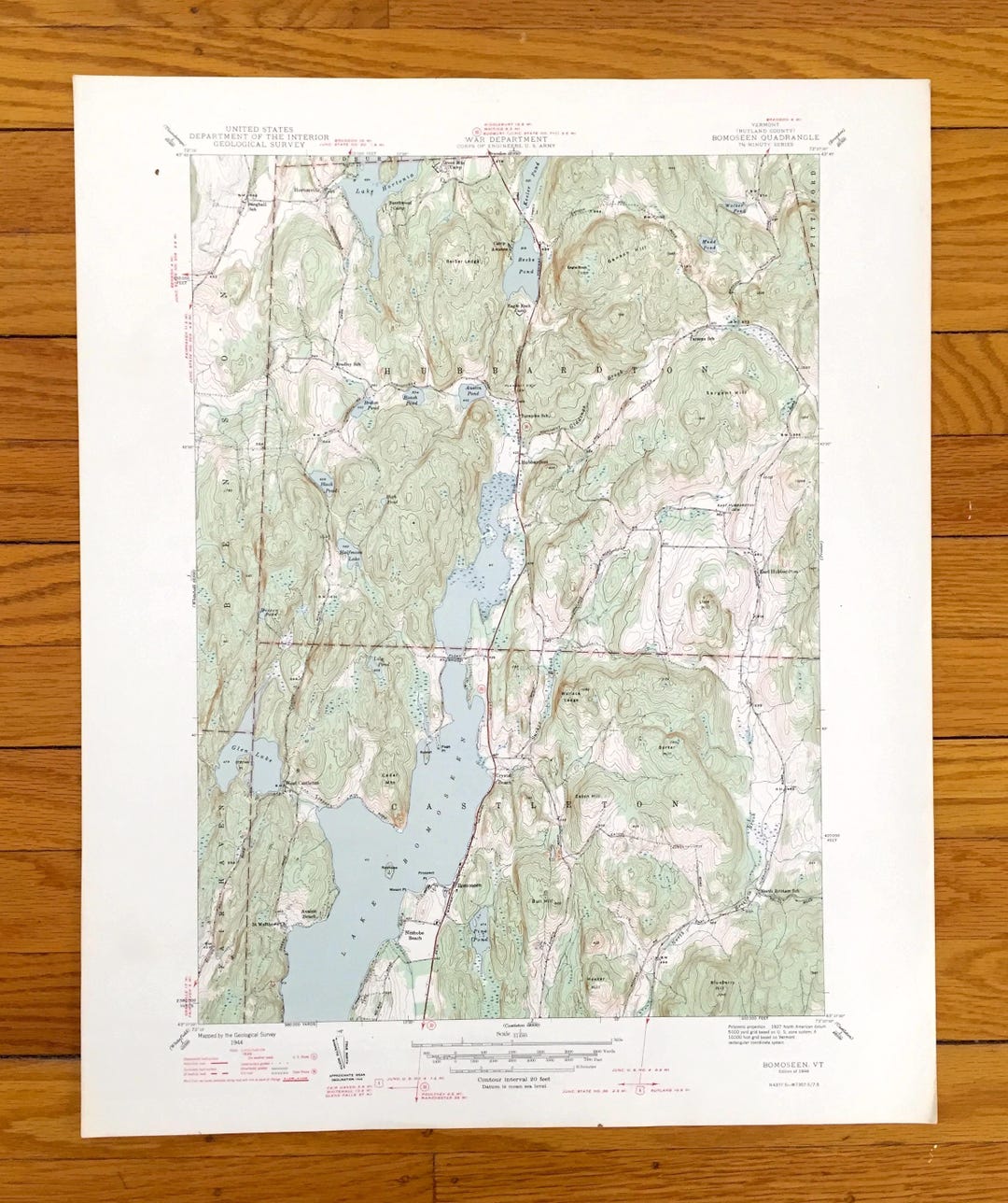 Antique Lake Bomoseen, Vermont 1946 US Geological Survey Topographic ...