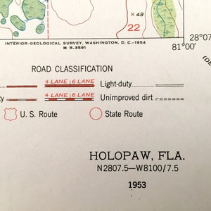 Antique Holopaw, Florida 1953 US Geological Survey Topographic Map ...
