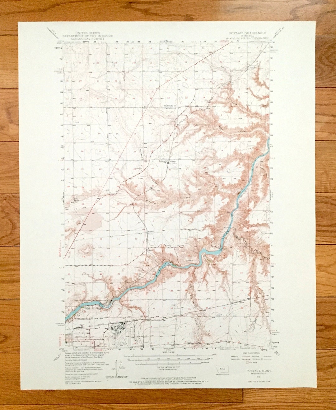 Antique Portage, Montana 1948 US Geological Survey Topographic Map ...