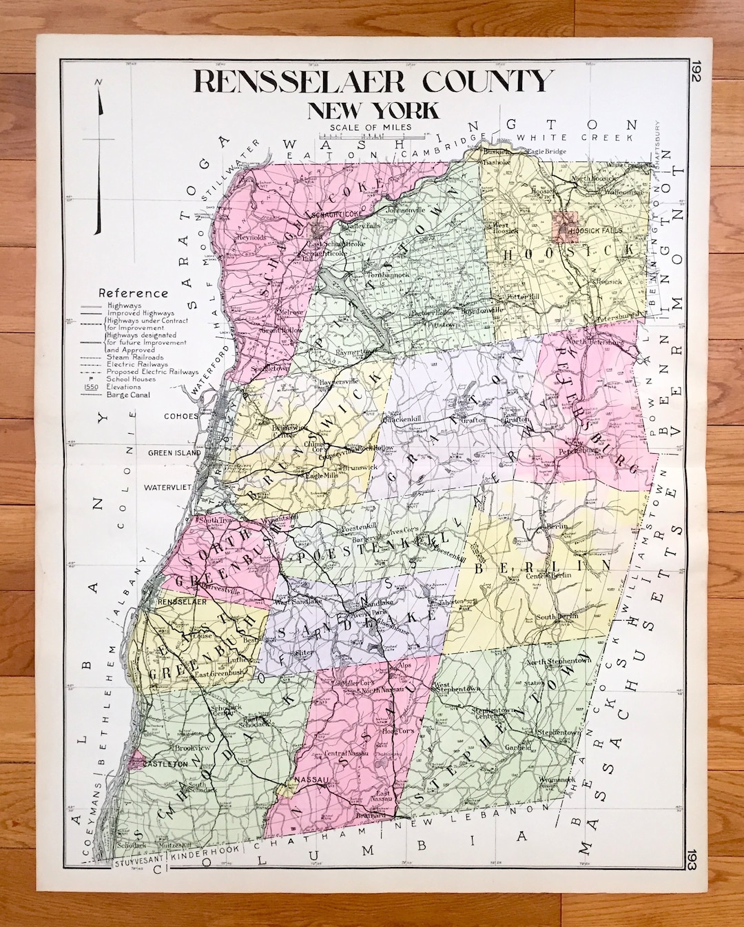Antique Rensselaer County, New York 1912 New Century Atlas Map – Troy ...