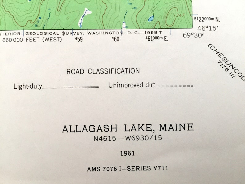 Antique Allagash Lake, Maine 1961 US Geological Survey Topographic Map ...