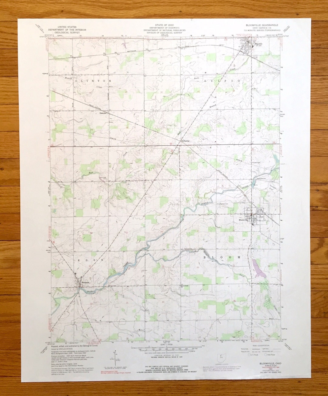 Antique Bloomville, Ohio 1960 US Geological Survey Topographic Map ...