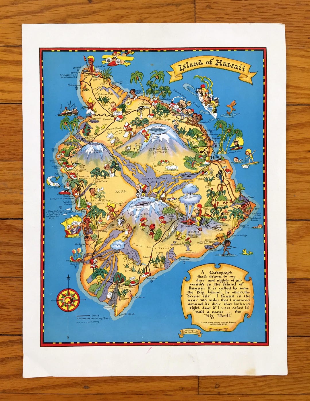 Antique 1931 Island of Hawaii Map by Ruth Taylor – Hilo, Manua Kea ...