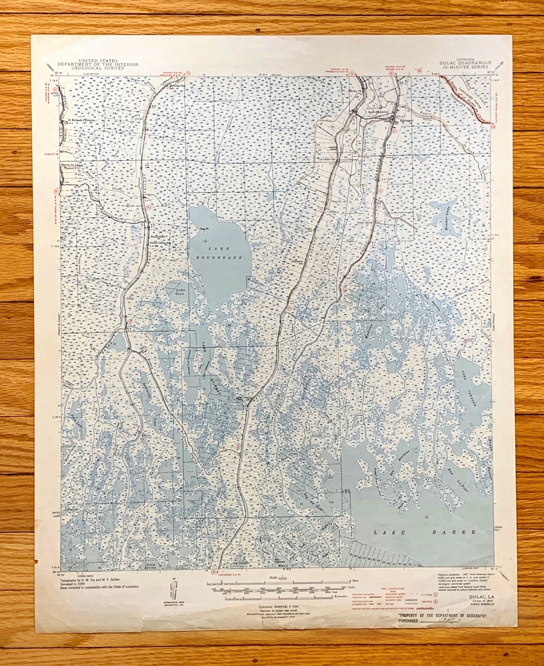 Antique Dulac, Louisiana 1944 US Geological Survey Topographic Map ...