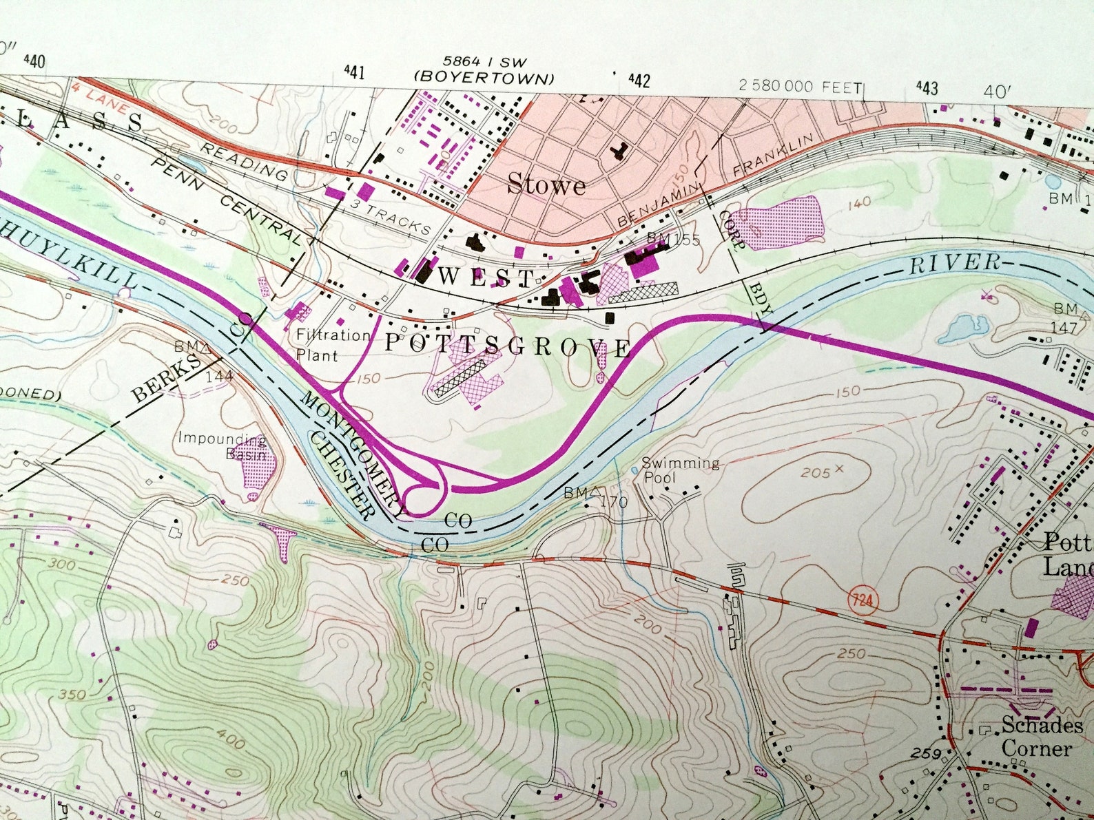 Antique Pottstown Pennsylvania 1956 US Geological Survey - Etsy