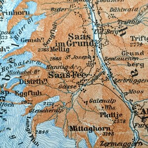 Antique 1913 Brig, Switzerland Map From Baedekers Guide Atlas – Visp ...