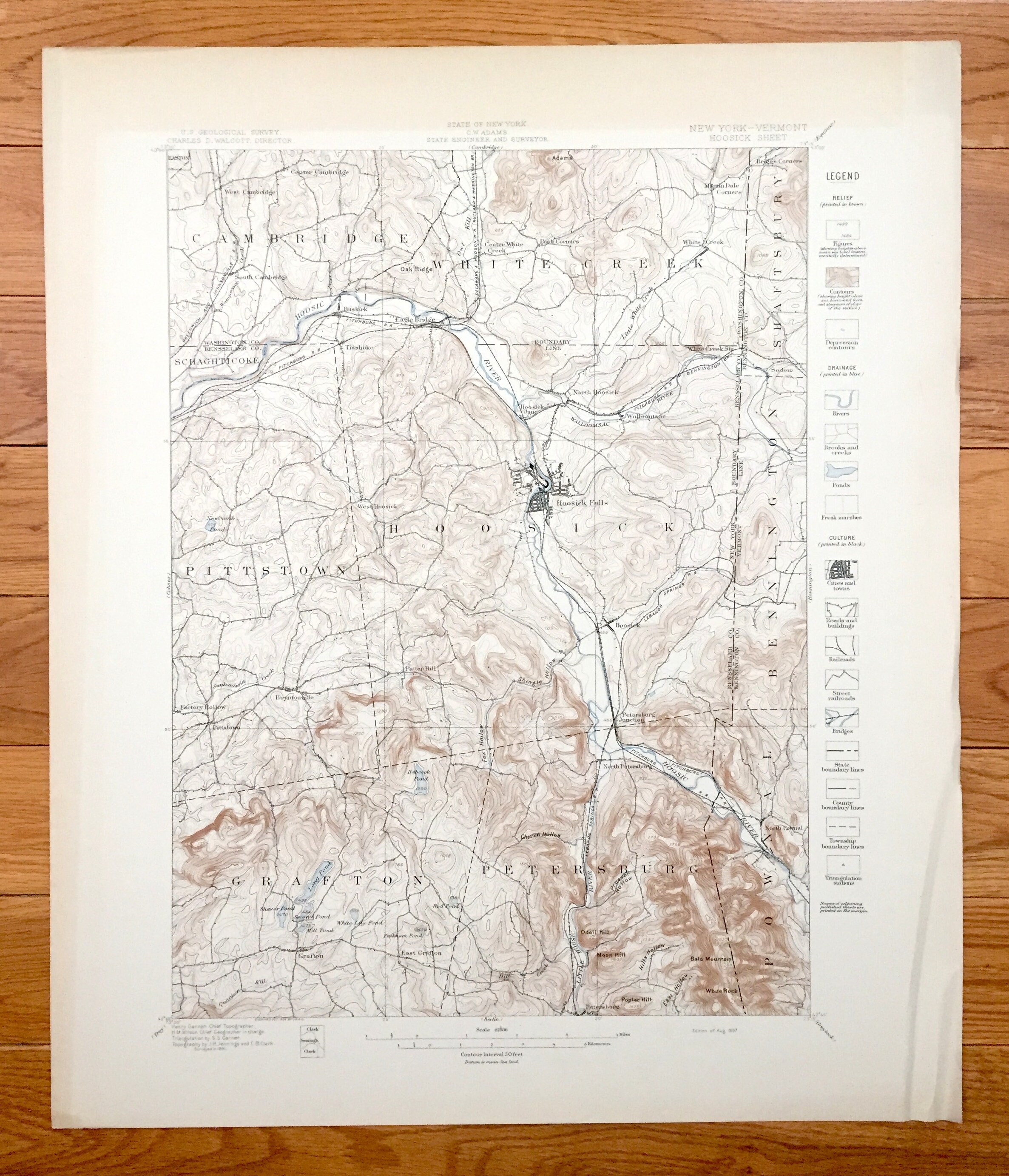 Antique Hoosick Falls, New York 1897 US Geological Survey Topographic ...