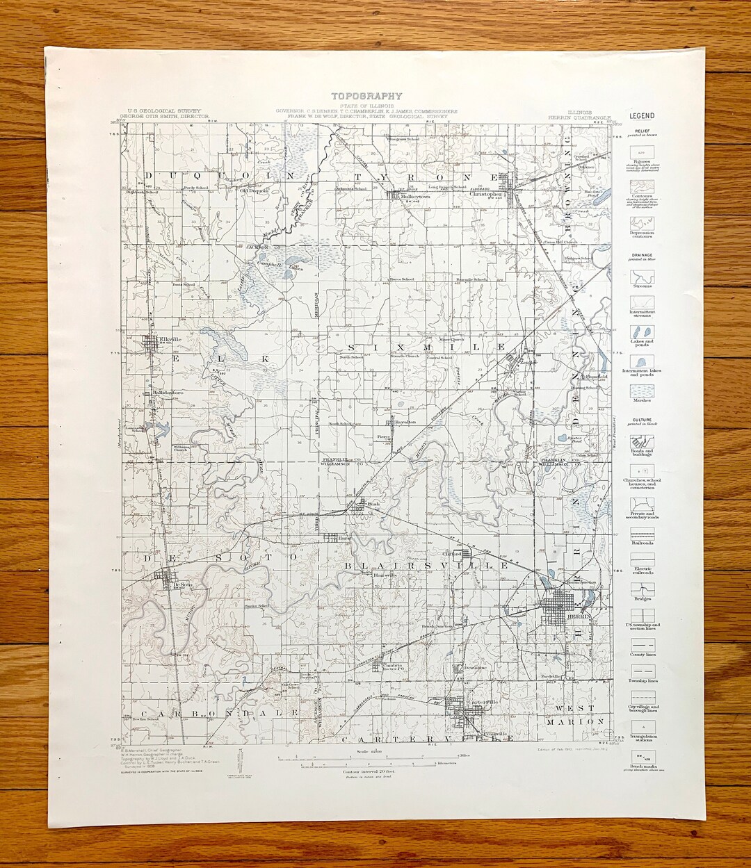 Antique Herrin, Illinois 1910 US Geological Survey Topographic Map ...