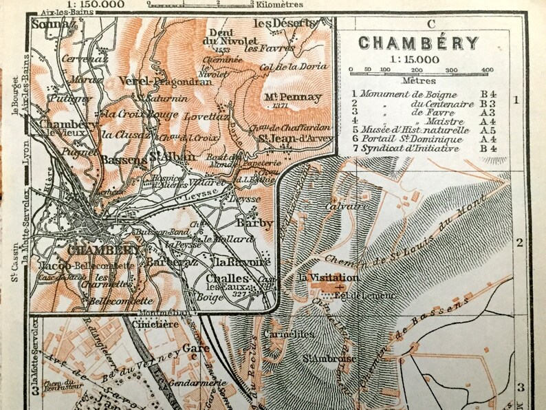 Antique 1914 Chambery France Map From Baedekers Guide Atlas - Etsy