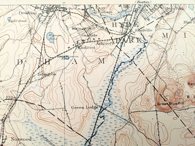 Antique Dedham Massachusetts 1894 US Geological Survey - Etsy