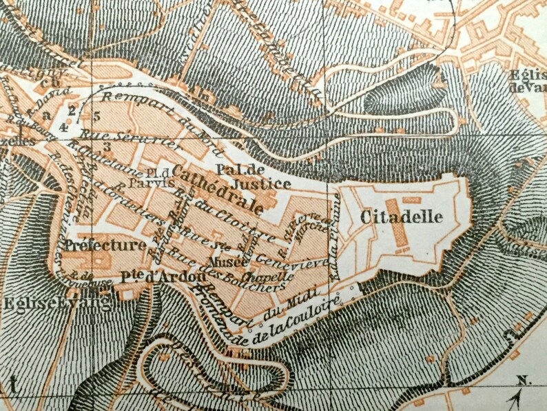 Antique 1909 Laon France Map From Baedekers Guide Atlas - Etsy