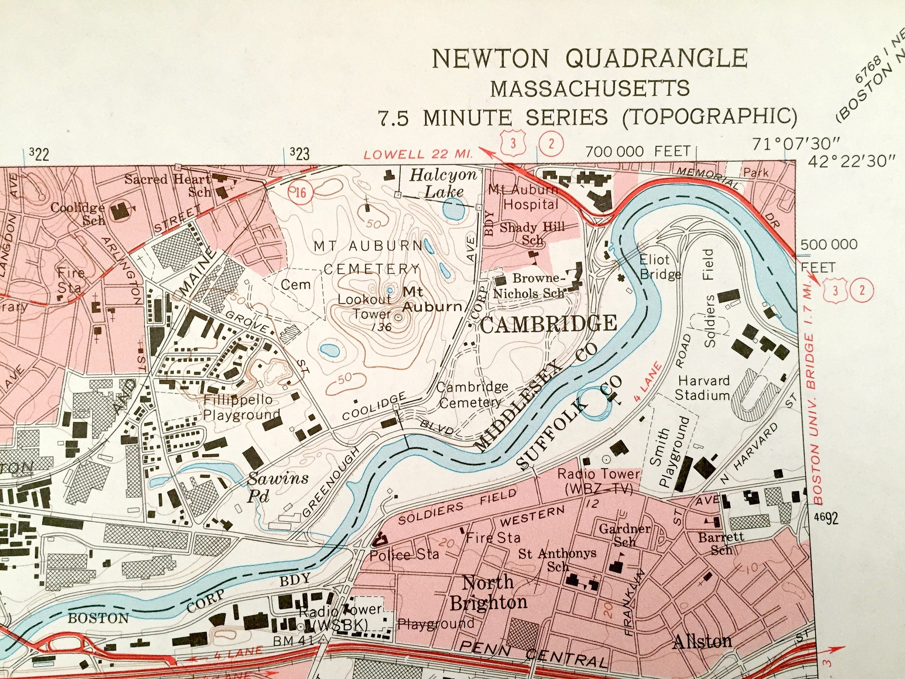 Antique Newton Massachusetts 1970 US Geological Survey | Etsy
