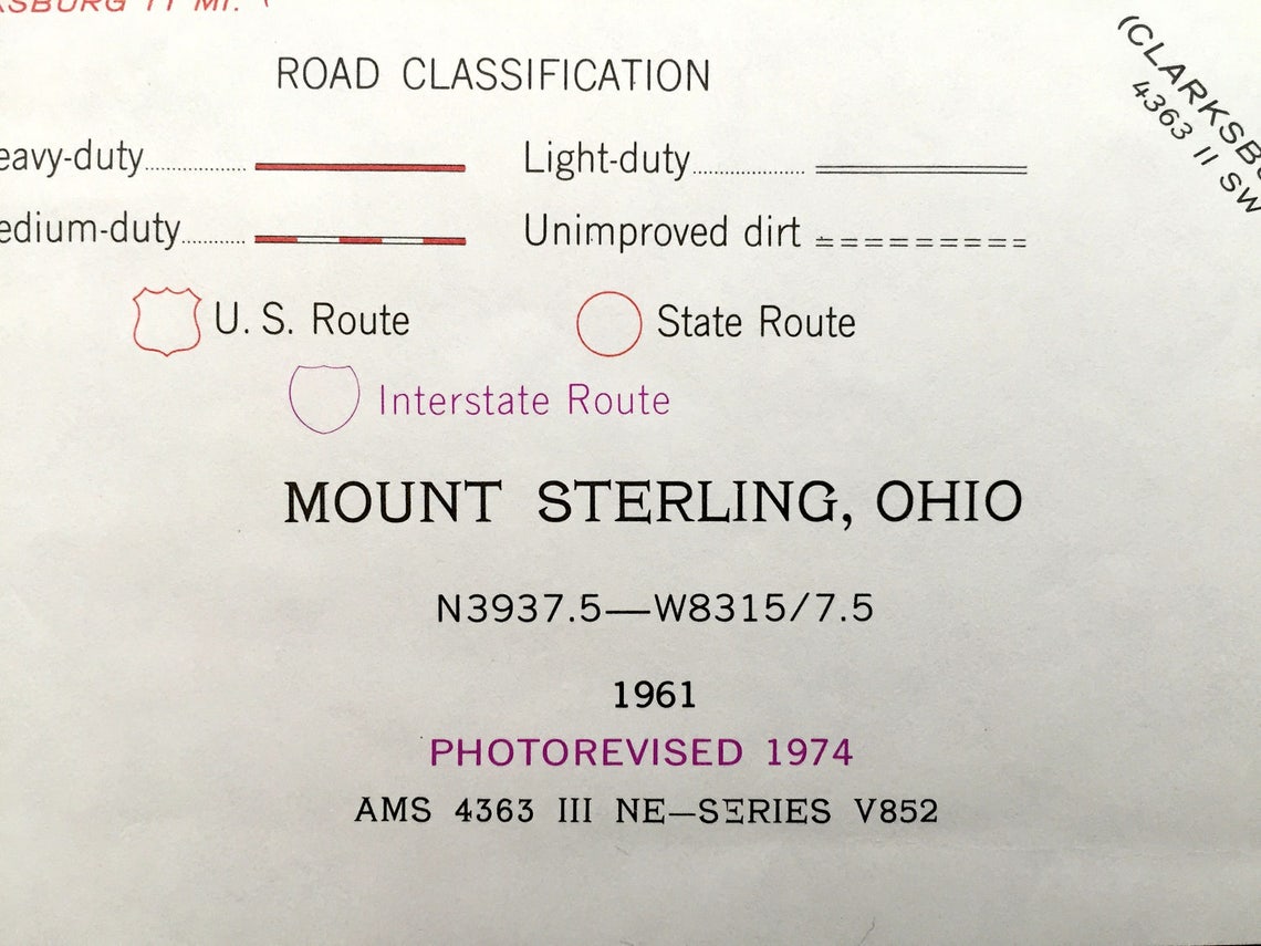 Antique Mount Sterling Ohio 1961 US Geological Survey Topographic Map ...