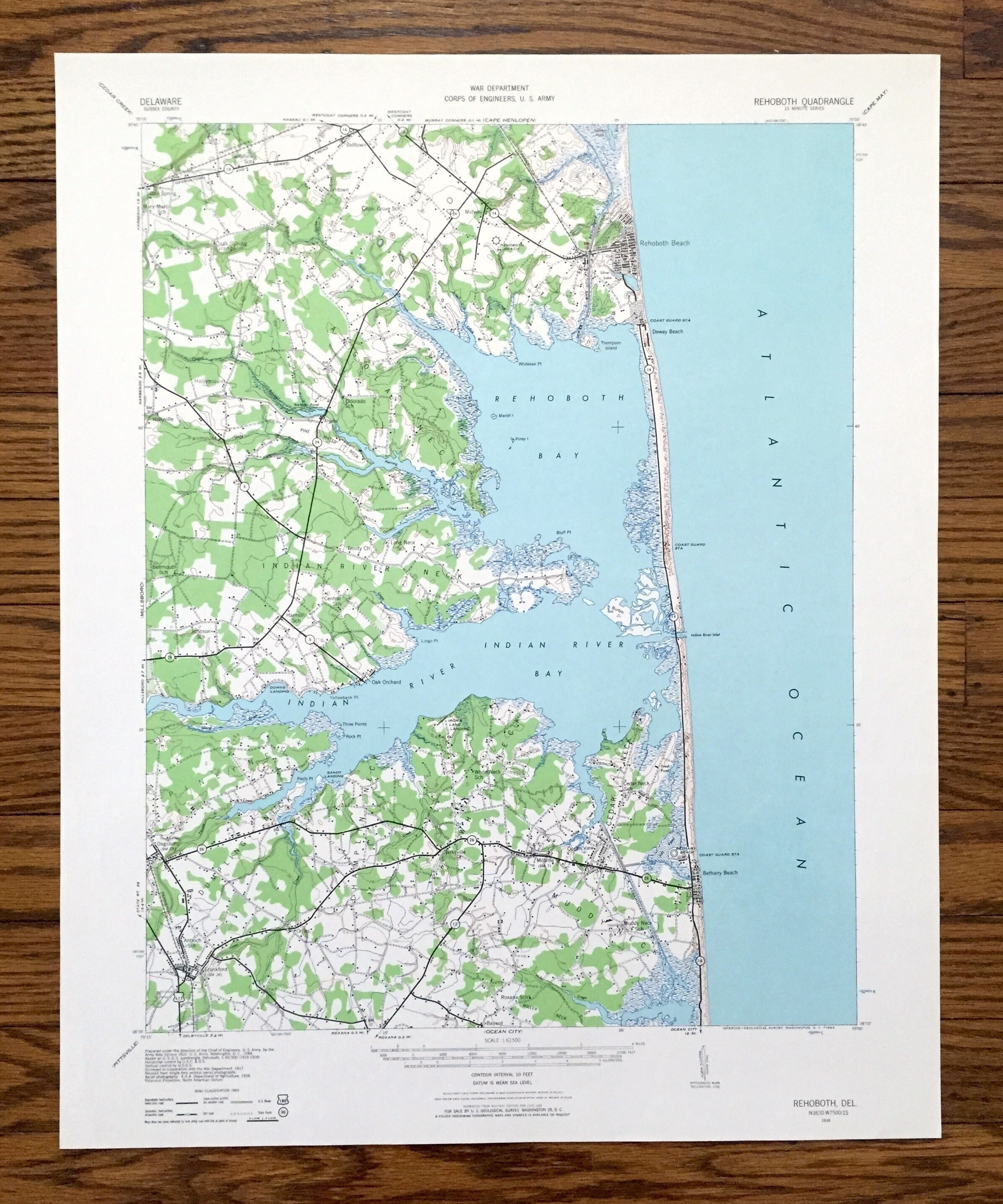 Antique Rehoboth, Delaware 1938 US Geological Survey Topographic Map ...