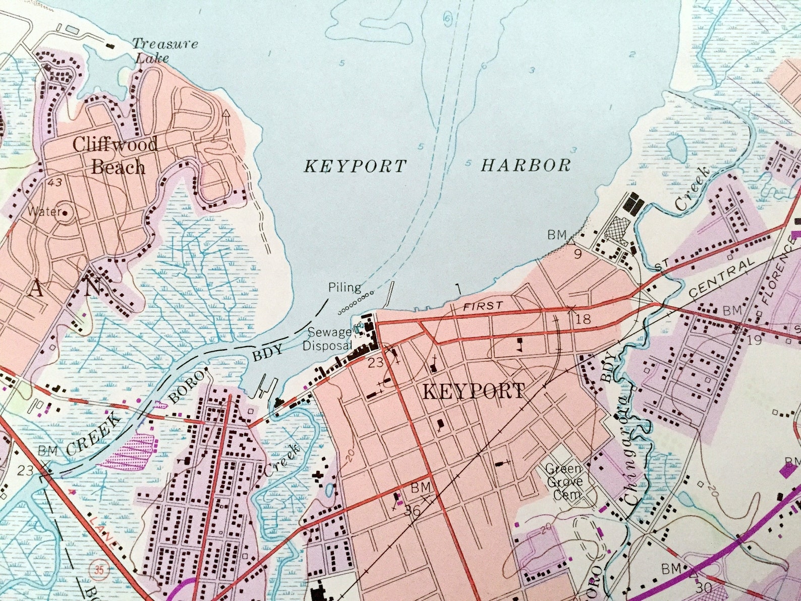 Antique Keyport, New Jersey 1954 US Geological Survey Topographic Map ...