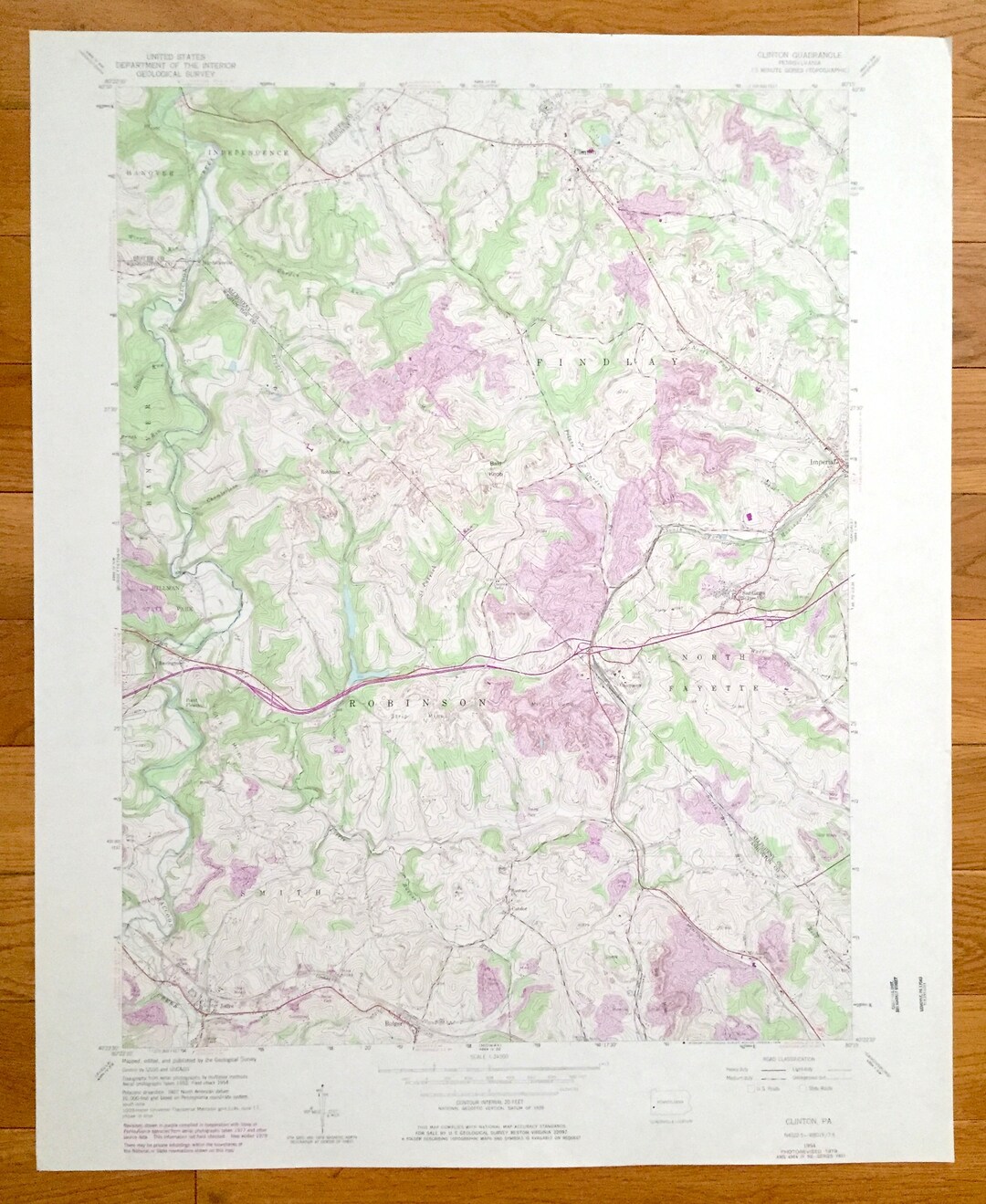 Antique Clinton, Pennsylvania 1954 US Geological Survey Topographic Map ...