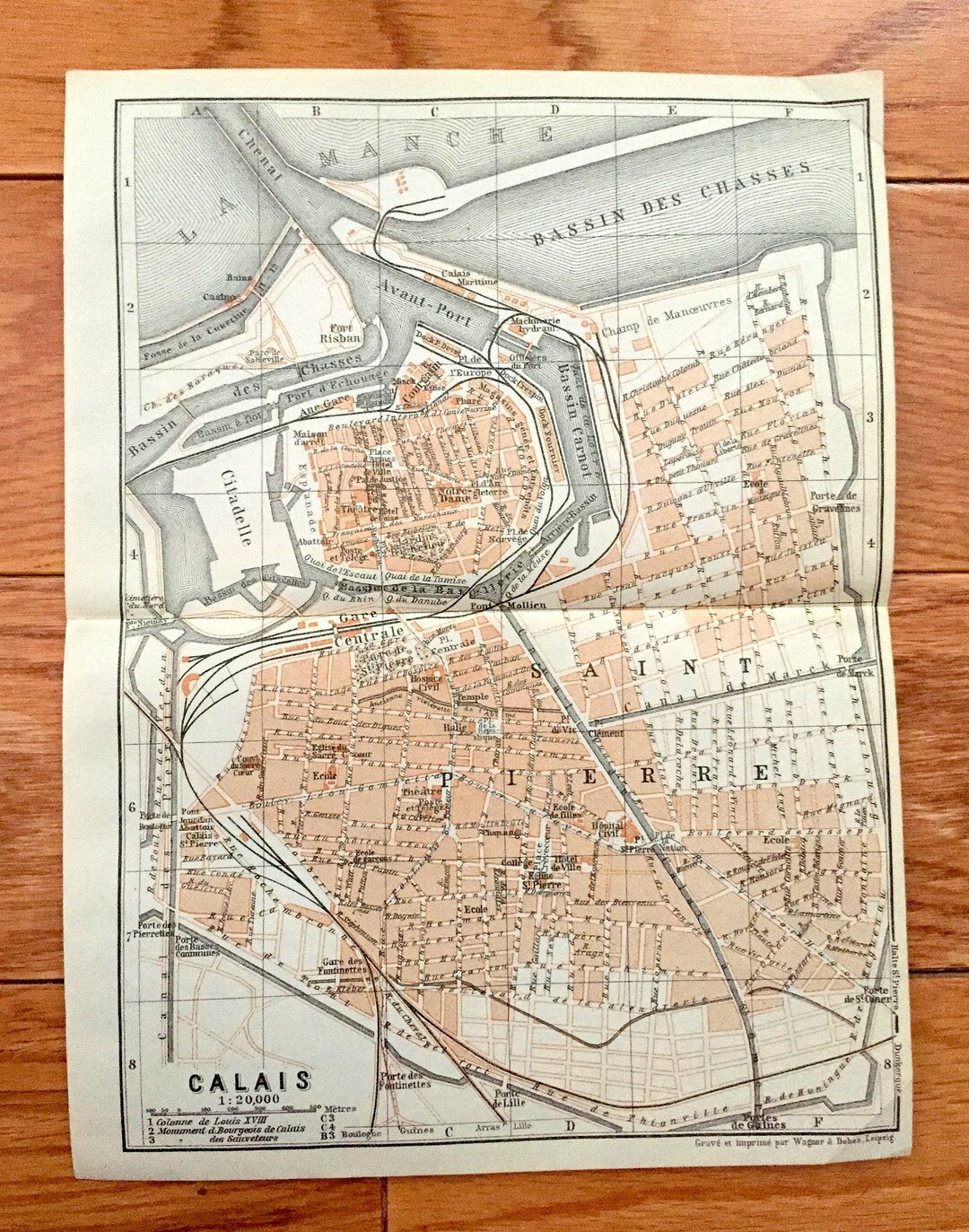 Antique 1909 Calais, France Map From Baedekers Guide Atlas – Saint ...