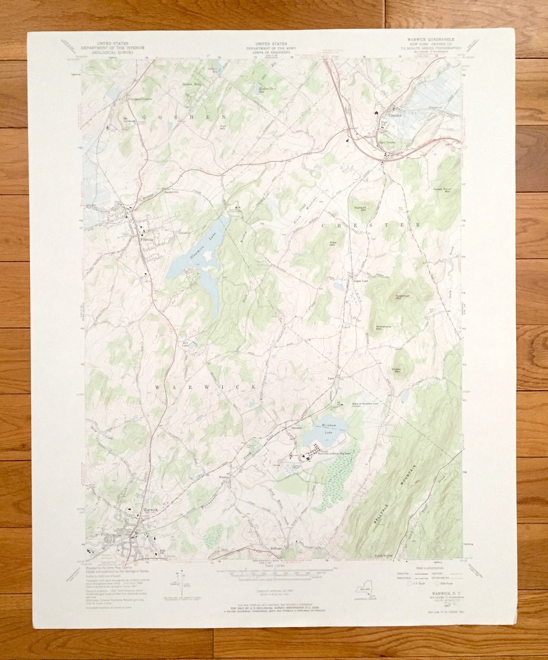 Antique Warwick, New York 1957 US Geological Survey Topographic Map ...