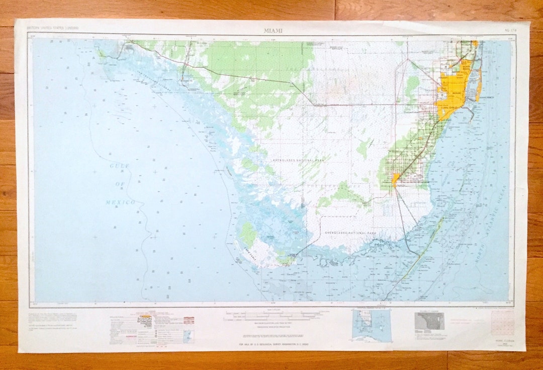 Antique Miami, Florida 1956 US Geological Survey Topographic Map ...