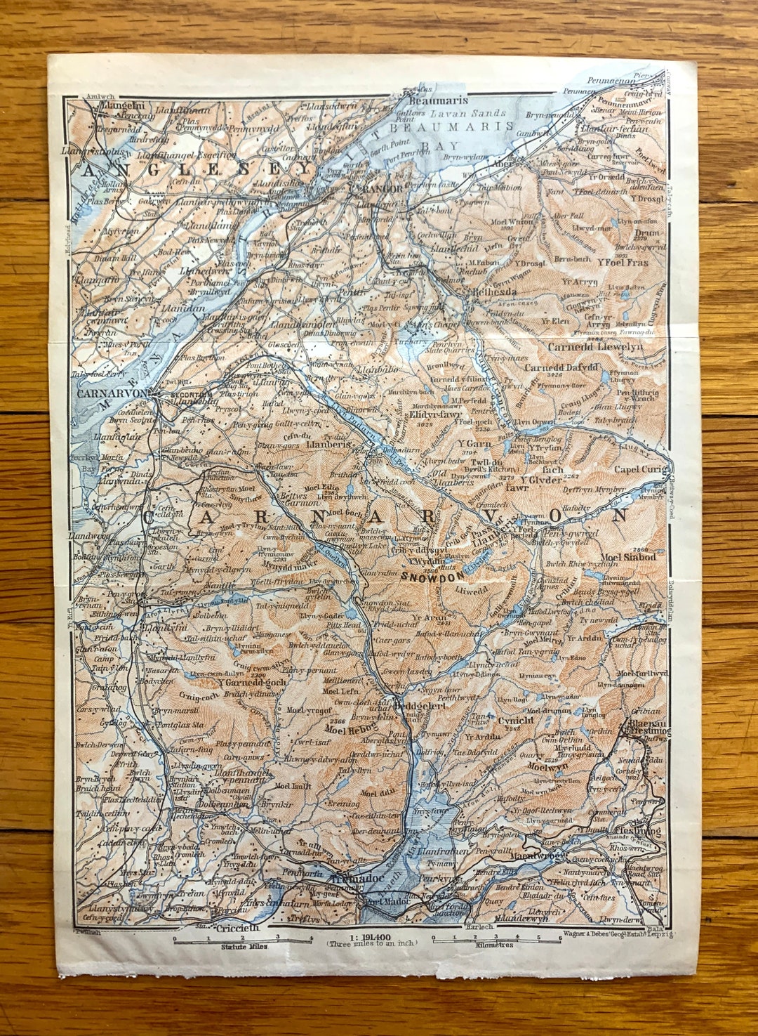 Antique 1906 Caernarfon, Wales Map From Baedekers Atlas of Great ...