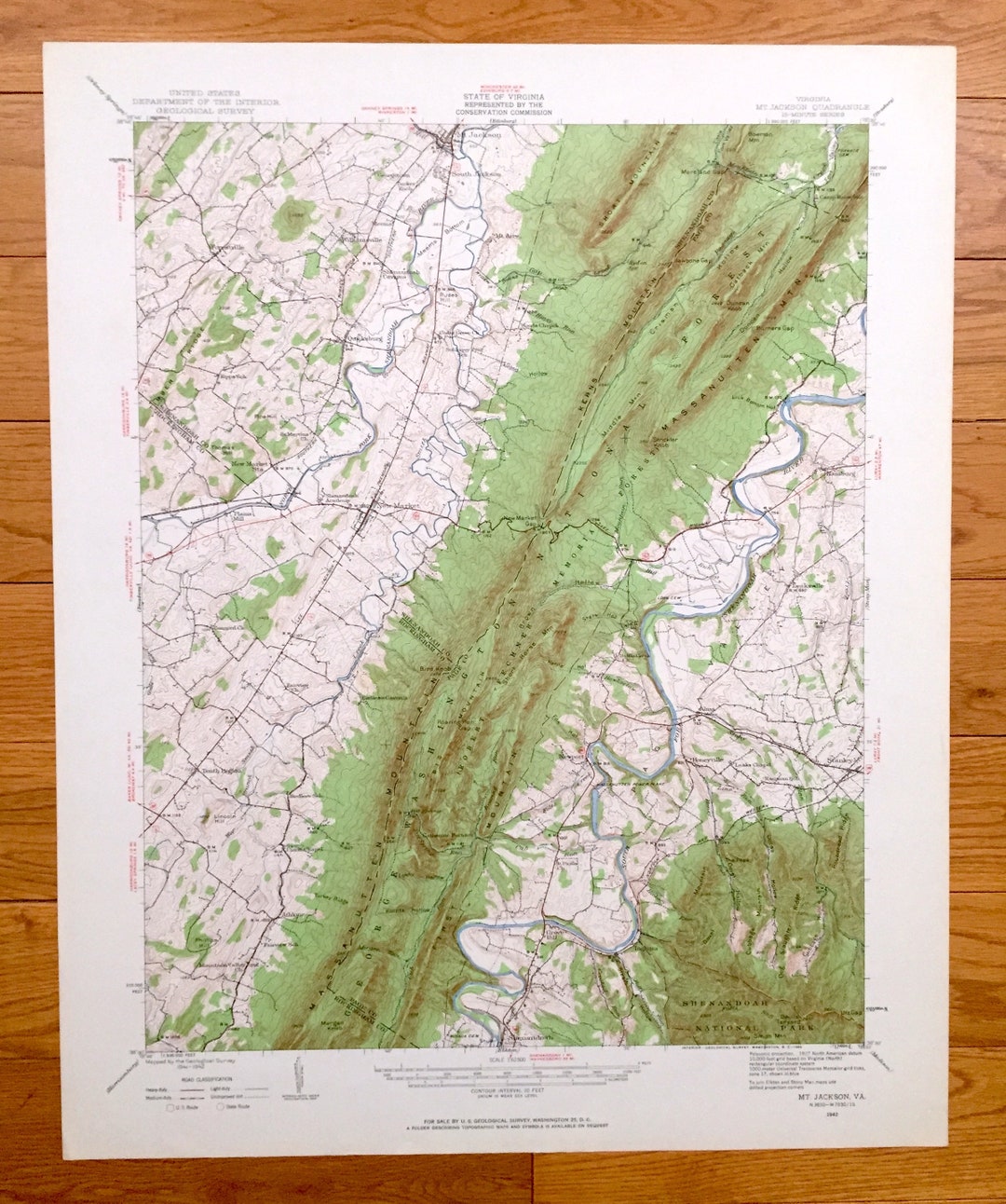 Antique Mt Jackson, Virginia 1942 US Geological Survey Topographic Map ...