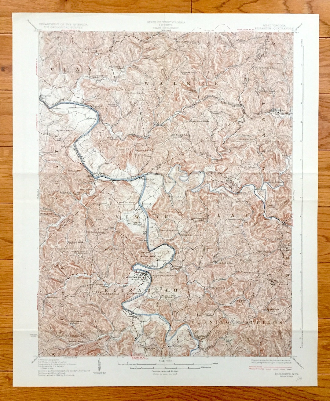 Antique Elizabeth, West Virginia 1926 US Geological Survey Topographic ...