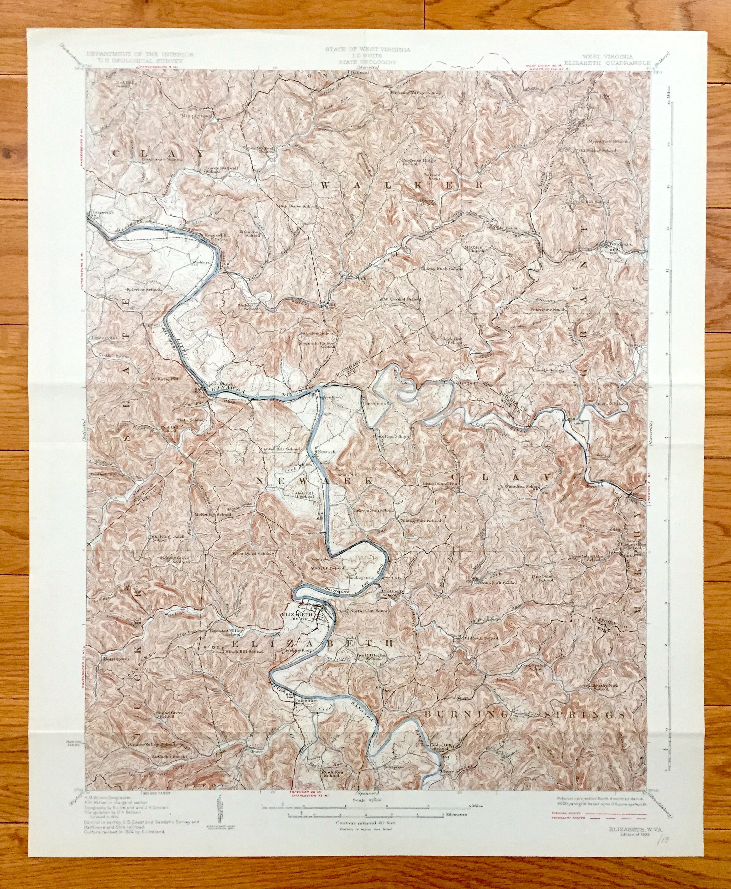 Antique Elizabeth, West Virginia 1926 US Geological Survey Topographic ...