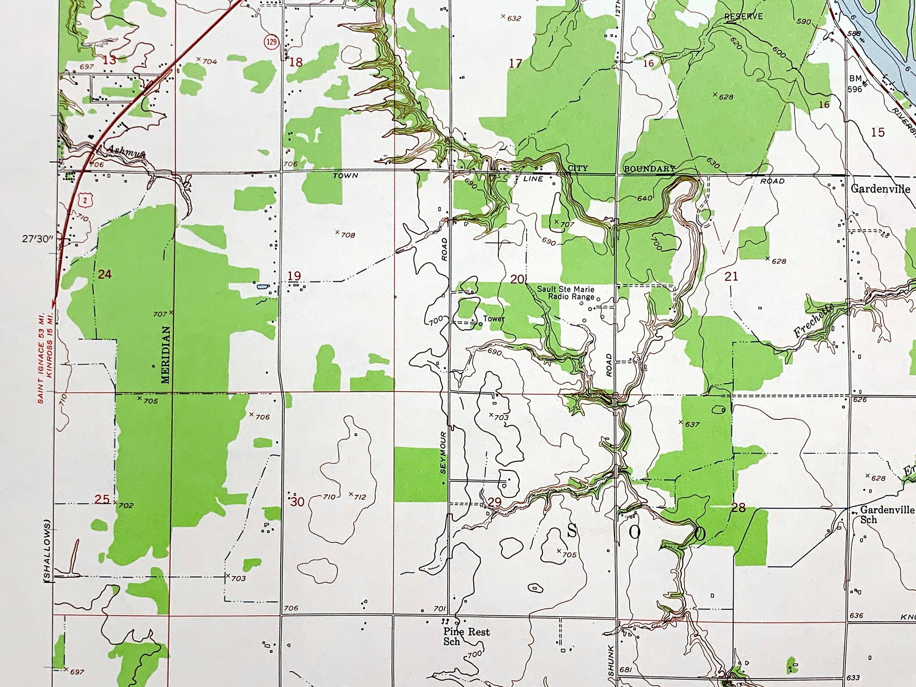 Antique Sault Ste Marie, Michigan 1951 US Geological Survey Topographic ...