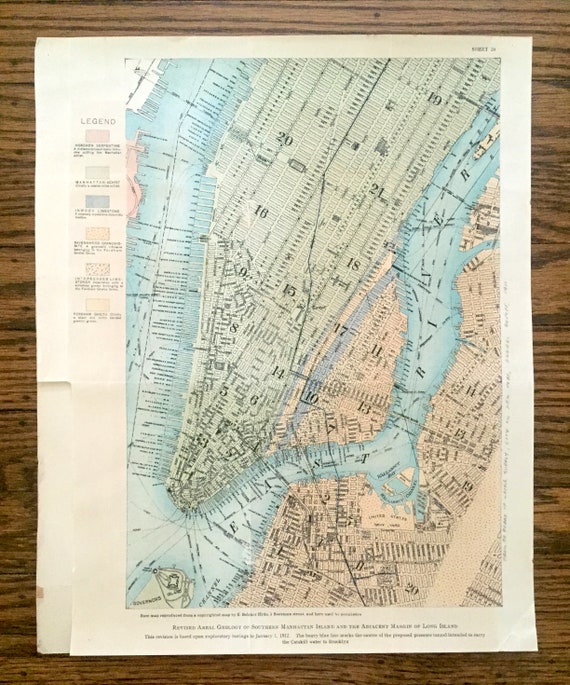 Antique 1901 New York City Areal Geology Map Manhattan - Etsy