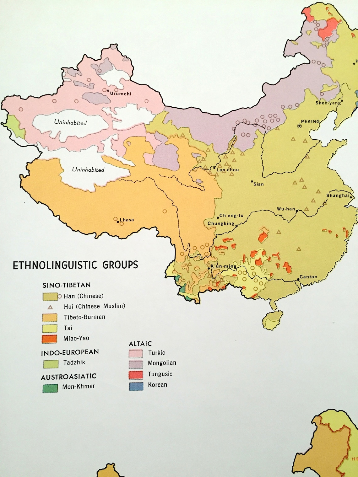 Antique 1960s China Map – Communist, Tibet, Burma, Mongolia, Soviet ...