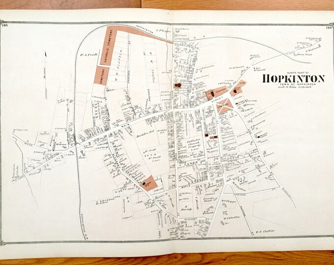 Antique 1875 Hopkinton, Massachusetts Map From J.B. Beers Atlas of ...