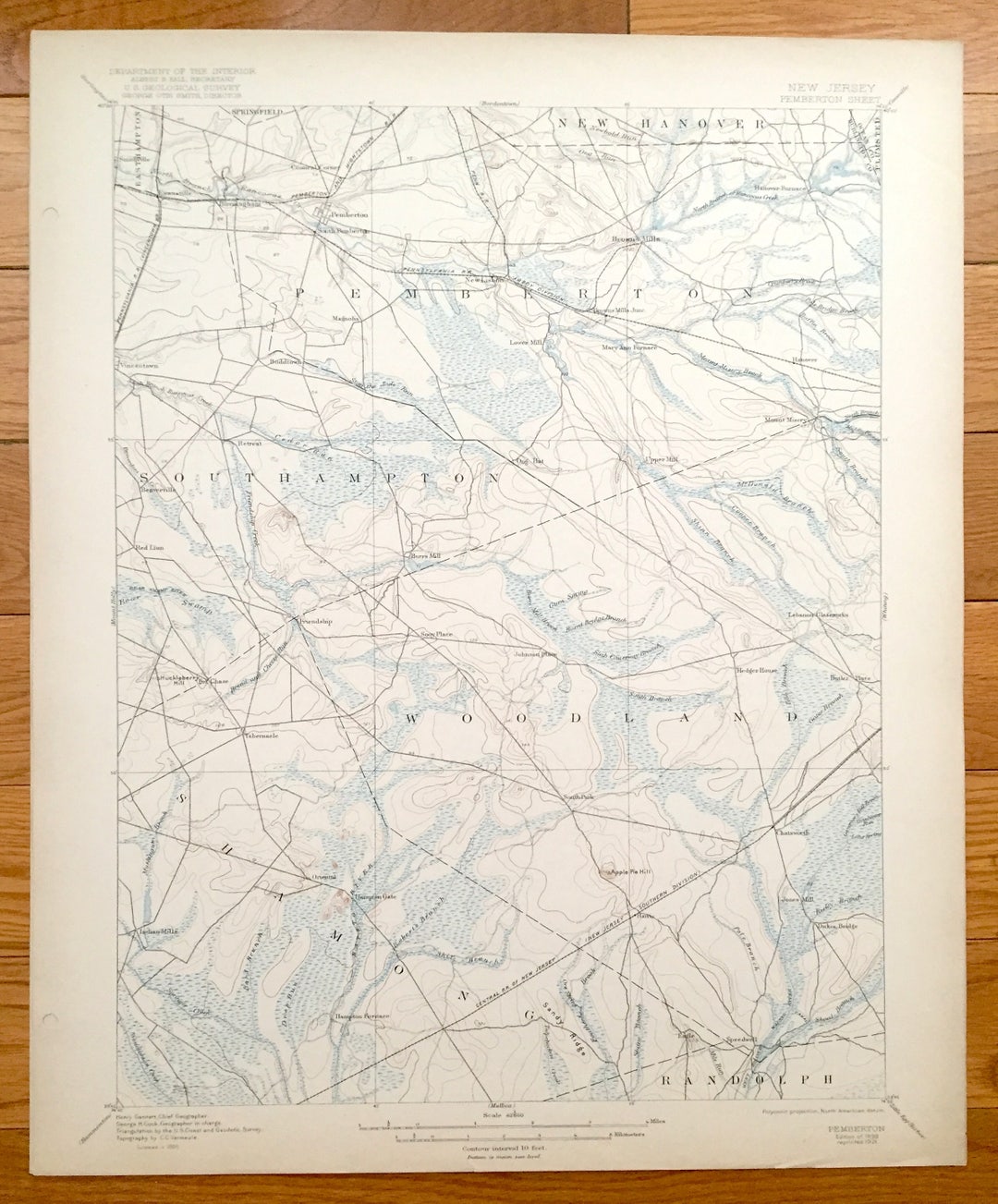 Antique Pemberton, New Jersey 1898 US Geological Survey Topographic Map ...