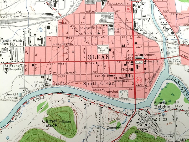 Antique Olean, New York 1961 US Geological Survey Topographic Map ...