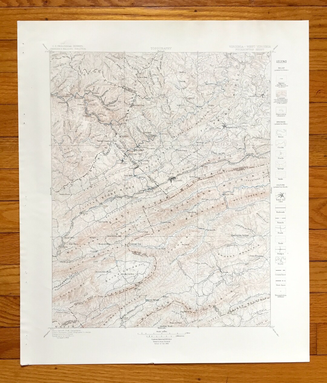 Antique Pocahontas, West Virginia 1895 US Geological Survey Topographic ...