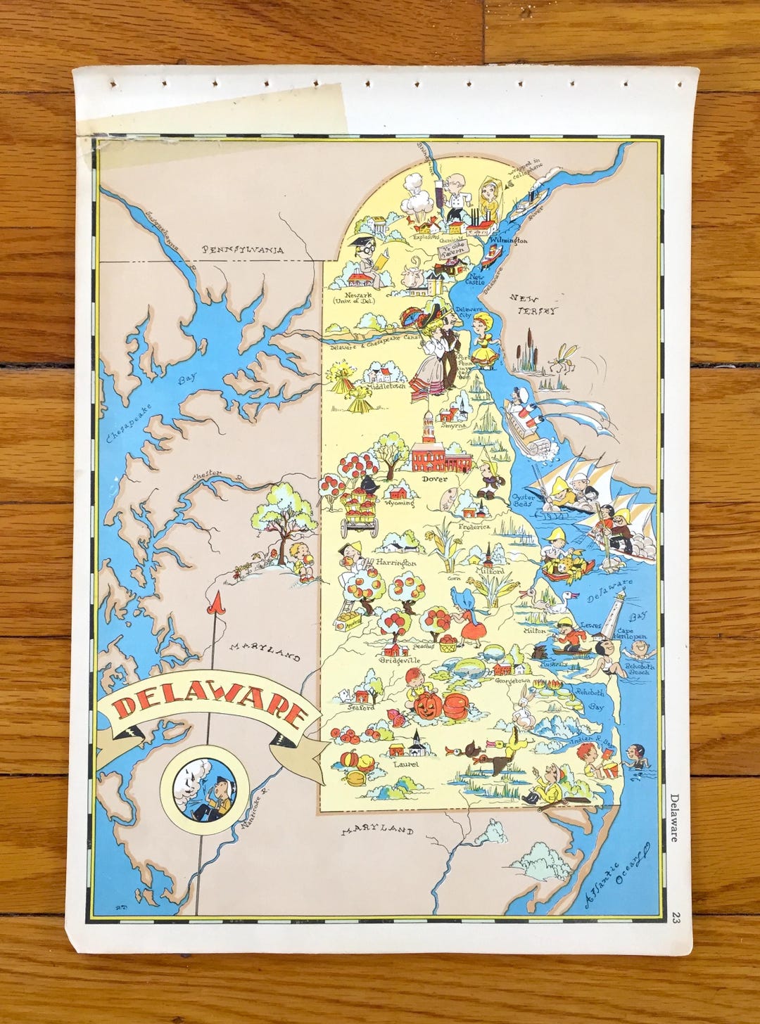 Antique 1938 Delaware State Map From Our Gay Geography by Ruth Taylor ...