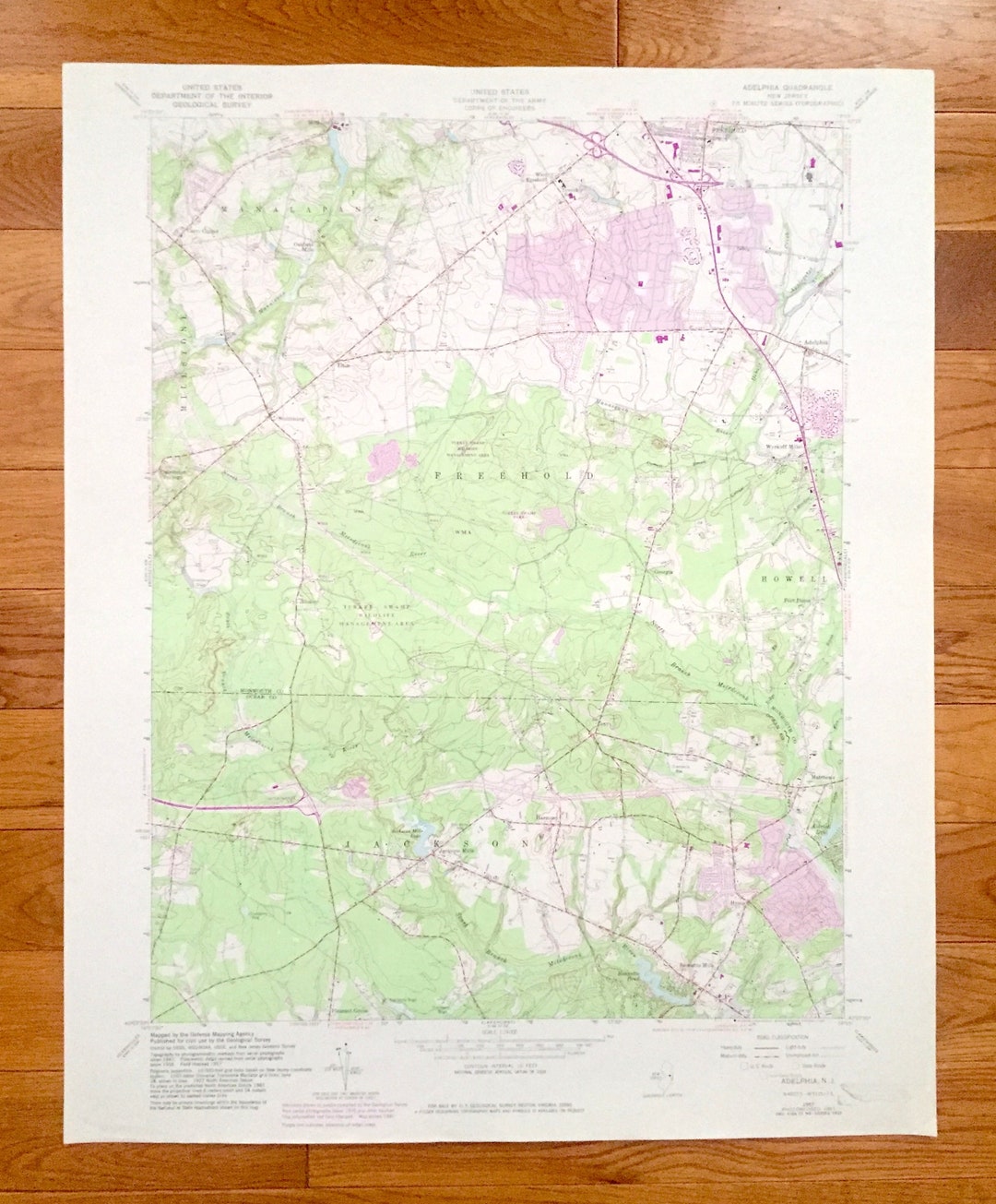 Antique Adelphia, New Jersey 1957 US Geological Survey Topographic Map ...