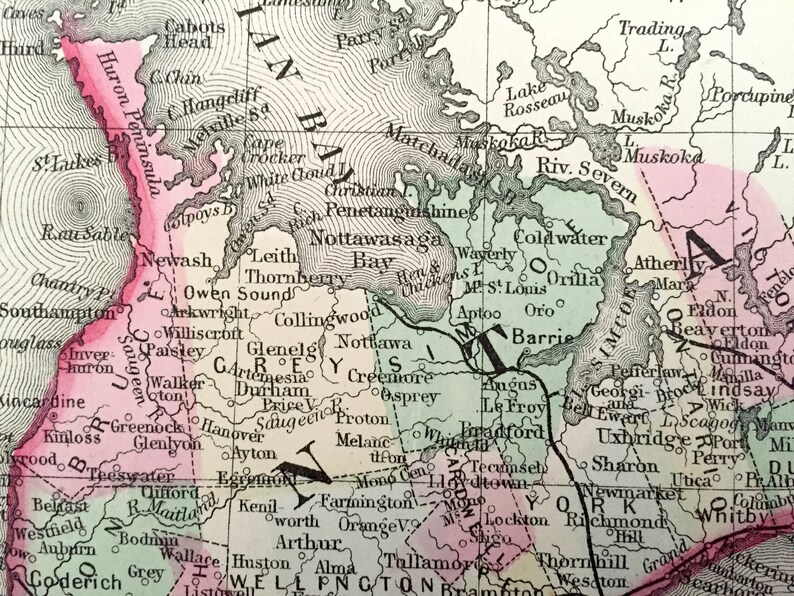 Antique 1871 Ontario Canada Map by S.A. Mitchell Toronto | Etsy