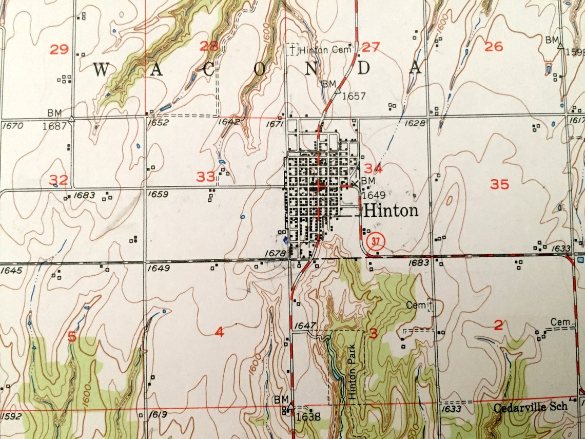 Antique Binger, Oklahoma 1951 US Geological Survey Topographic Map ...