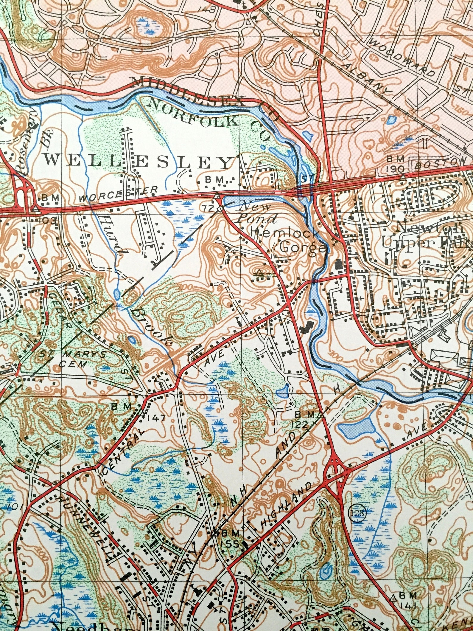 Antique Newton, Massachusetts 1948 US Geological Survey Topographic Map ...