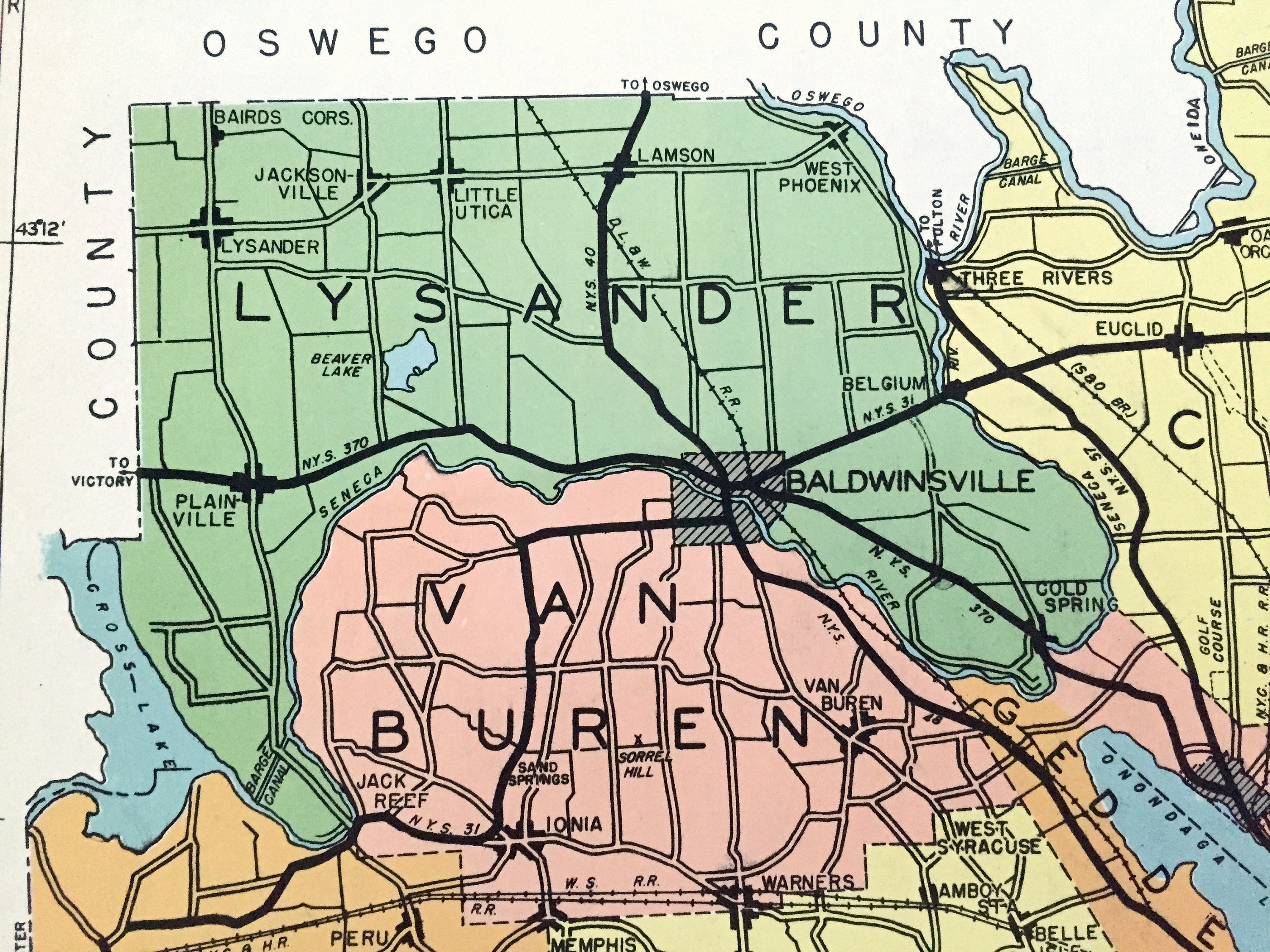 Antique Onondaga County, New York 1941 Historical Atlas Map Syracuse ...