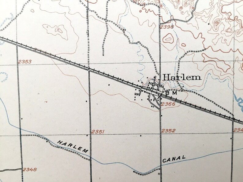 Antique Harlem, Montana 1905 US Geological Survey Topographic Map ...